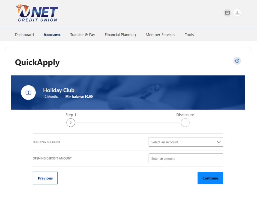 Opening a Club Account in Digital Banking - NET Credit Union